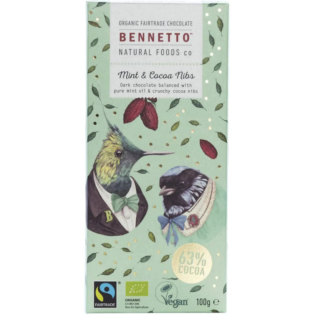 Buy Bennetto Organic Chocolate 80g - Mint & Cocoa Nibs – Biome US Online