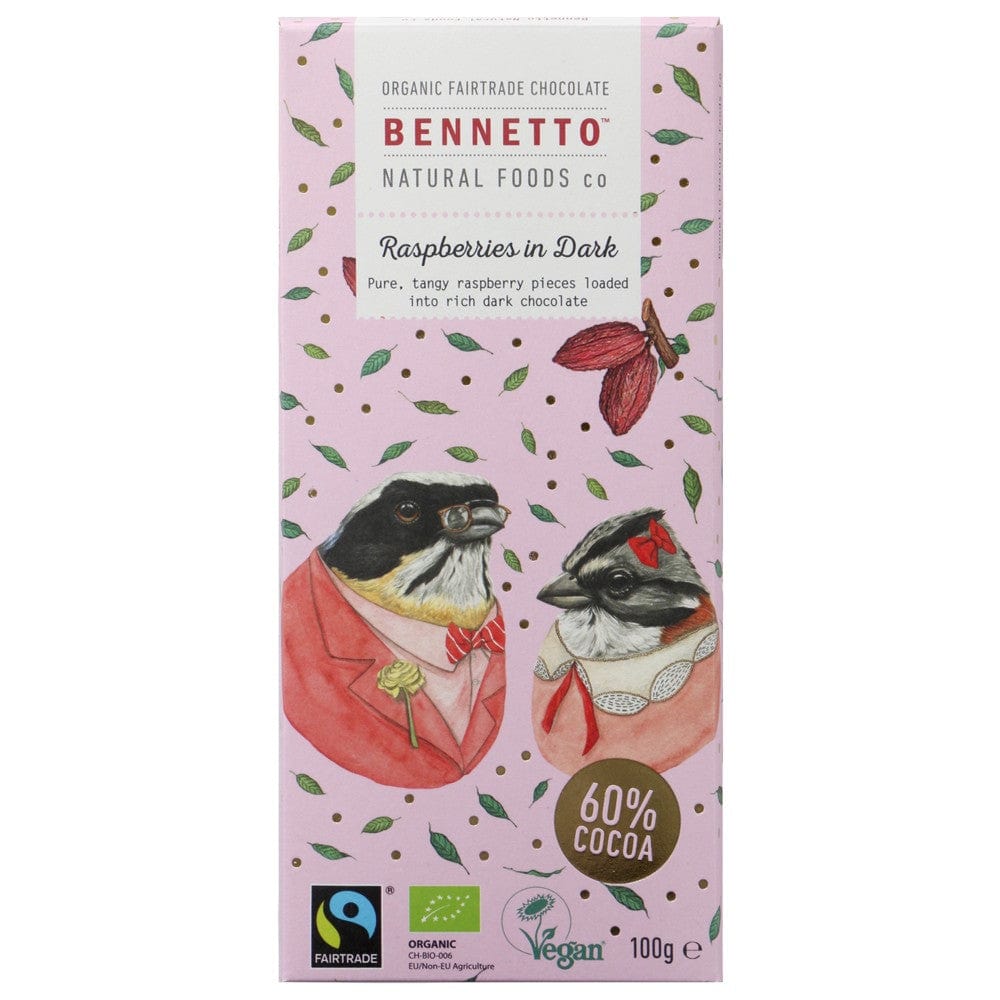 Buy Bennetto Organic Dark Chocolate 100g - Raspberries – Biome US Online